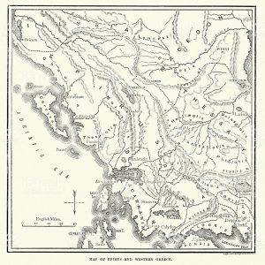 Vintage engraving of a Map of Epirus and Ancient Western Greece ...